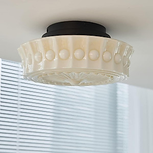 Topjia Vintage Cream Ceiling Light with Glass Lampshade, 3-Light E27 Semi Flush Mount Ceiling Lamp,Hanging Chandelier for Farmhouse Kitchen Hallway Entryway(35x18cm(13.8x7in), Milky White)