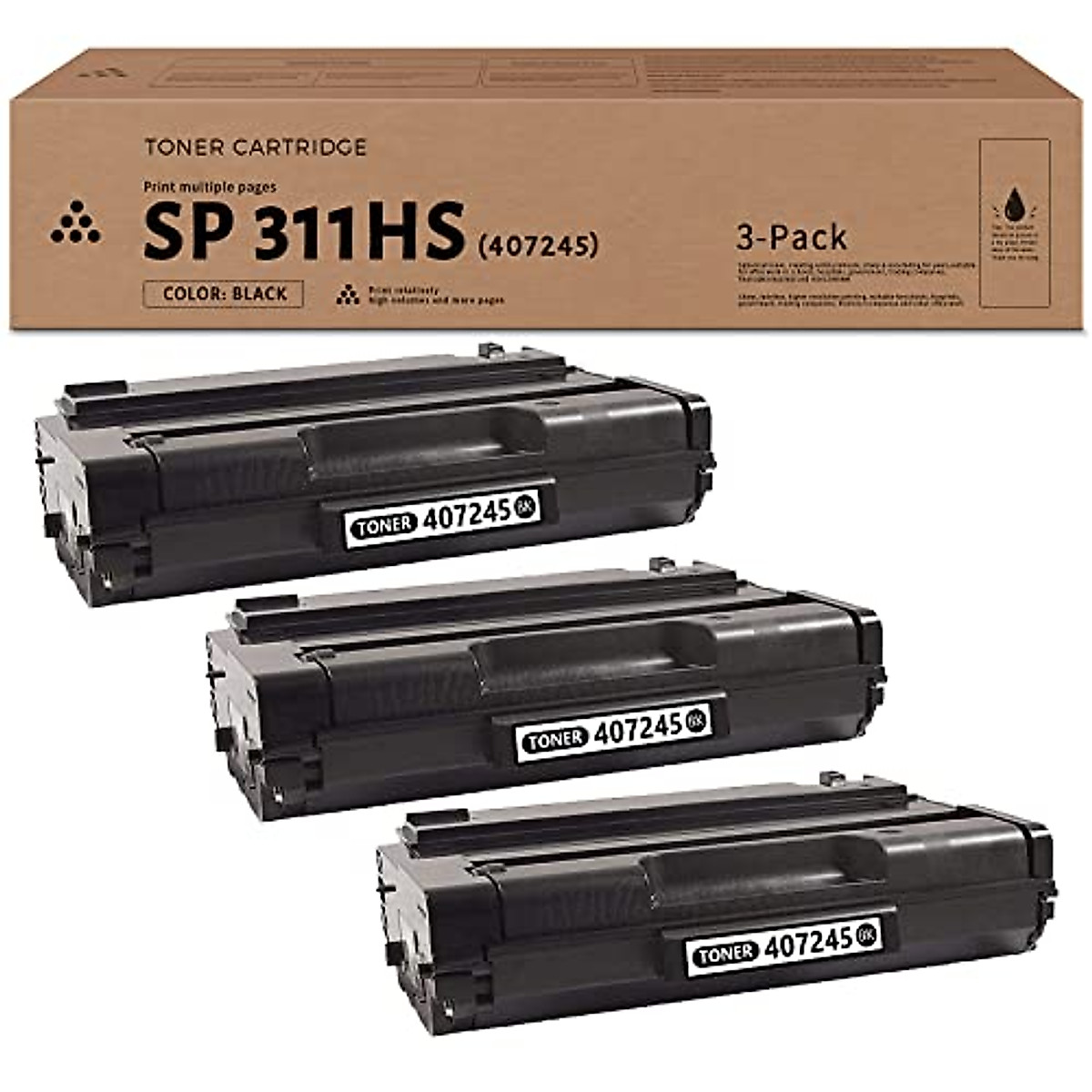 DRAWN Compatible SP 311HS | 407245 Toner Cartridge Replacement for Ricoh SP 311DNw 311SFNw 325DNw 325SFNw Printer Ink(3 Pack, Black)