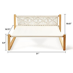 Mkono Boho Cat Bed Hammock with Blanket, Macrame Elevated for Indoor, Floor Standing and Breathable Chair for Resting, Furniture Gift for Cats and Small Dogs