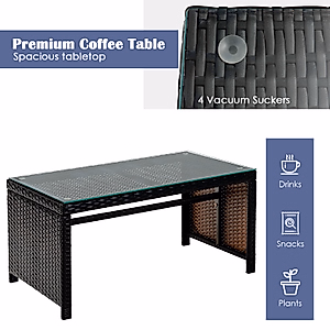 Tangkula 4 Pieces Rattan Furniture Set, Outdoor Conversation Set w/Chair & Loveseat & Tempered Glass Coffee Table, Suitable for Garden, Backyard, Poolside, Patio Furniture Set for 4 (1, White)