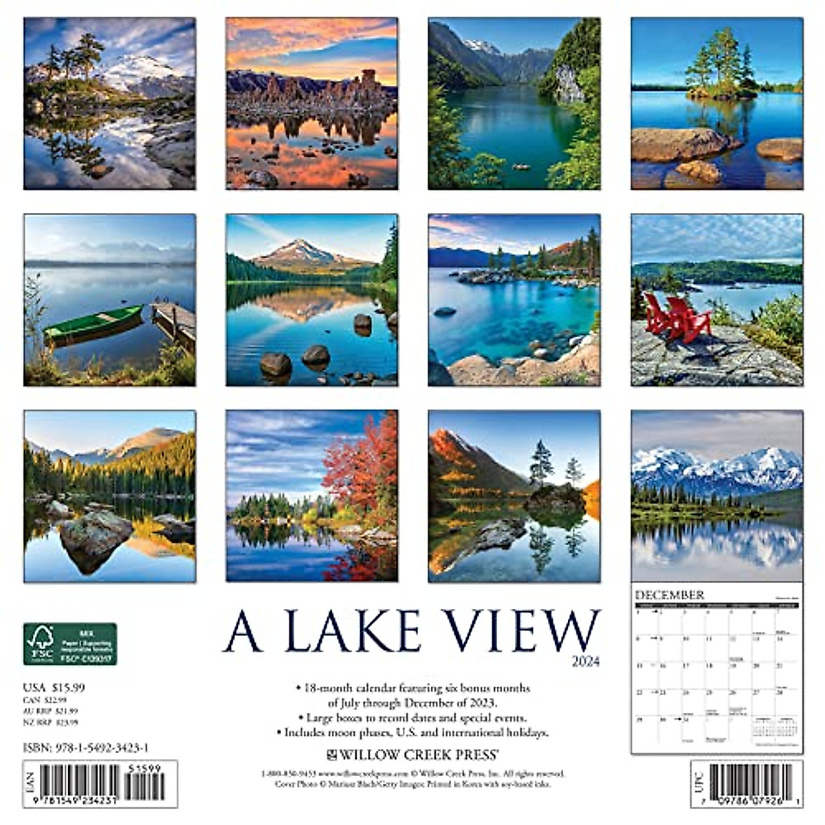 Willow Creek Press Lake View Monthly 2024 Wall Calendar (12" x 12")