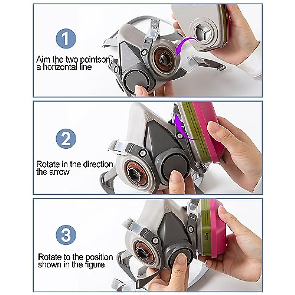 Reusable Respirator Mask, Chemical Respirator Half Facepiece with Anti-Fog Safety Goggle Set Against Dust/Organic Vapors/Chemical/Particle/Pollen for Painting, Sanding Work