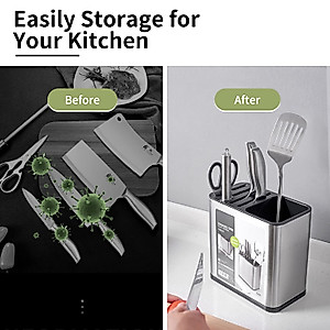 WanWanKa Kitchen Utensil Holder, Rotating Stainless Steel Utensil Caddy with Removable Divider, Countertop Utensil Organizer with Detachable Base