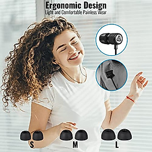 LUDOS Ultra Earbuds Wired in Ear Headphones with Tangle-Free Cord Noise Isolating Earphones Deep Bass Case Ear Buds 3.5 mm Jack Plug - Black