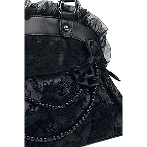 Lost Queen Reinvention Victorian Gothic Handbag Flocked Skulls with Bows and Lace Bag Women's 15" Purse