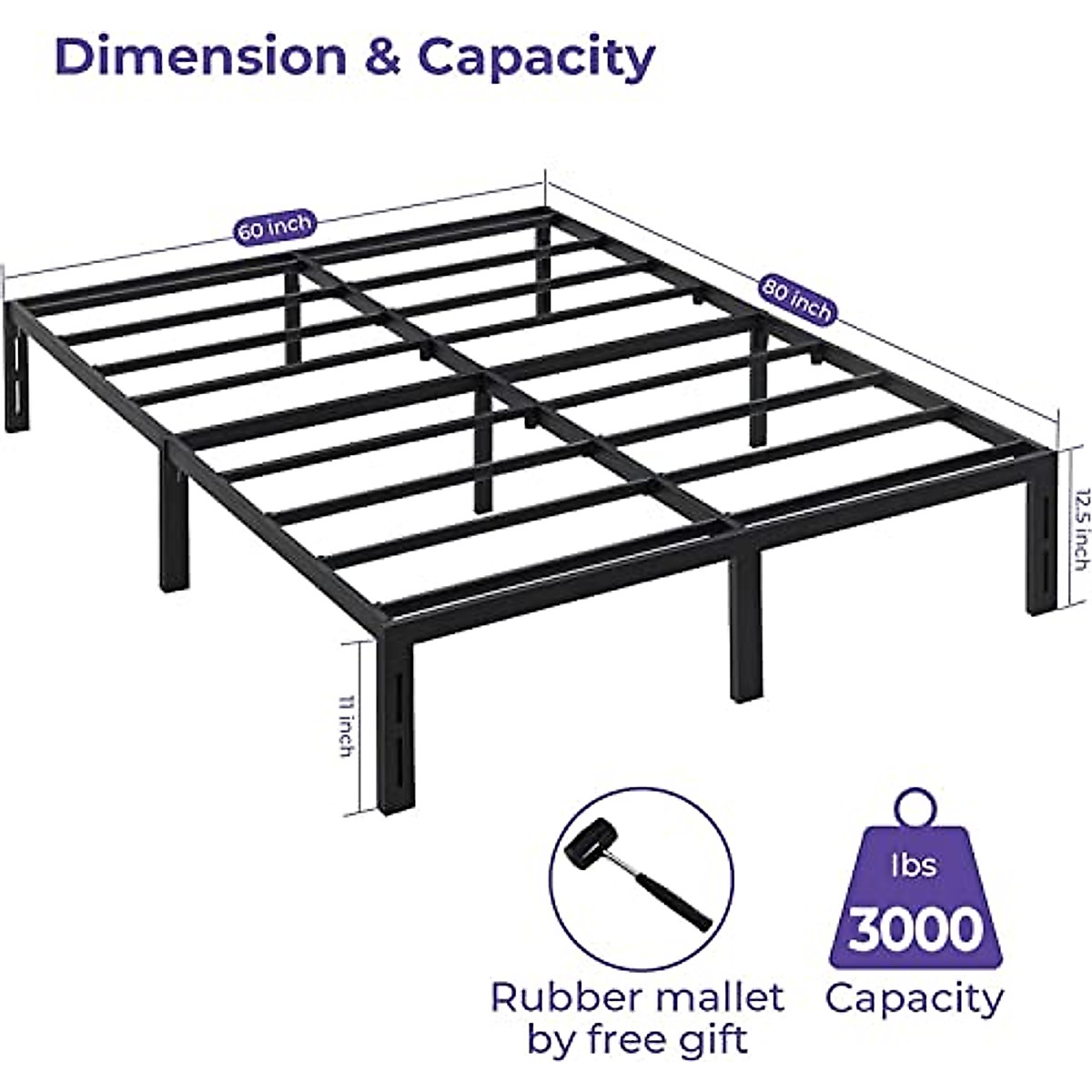GreenForest Queen Bed Frame Quick Lock Heavy Duty Metal Platform Bed Mattress Foundation, No Box Spring Needed, Black