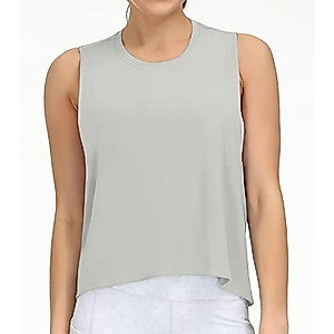 THE GYM PEOPLE Women's Open Cross Back Workout Tank Tops Loose Fit Sleeveless Yoga Running Shirts Light Grey