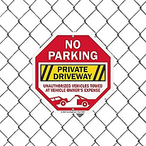 SmartSign No Parking Private Driveway Sign, Unauthorized Vehicles Towed at Vehicle Owner's Expense Sign | 10" Octagon EG Reflective Aluminum, Laminated for Extra Protection, Pre-Punched Holes