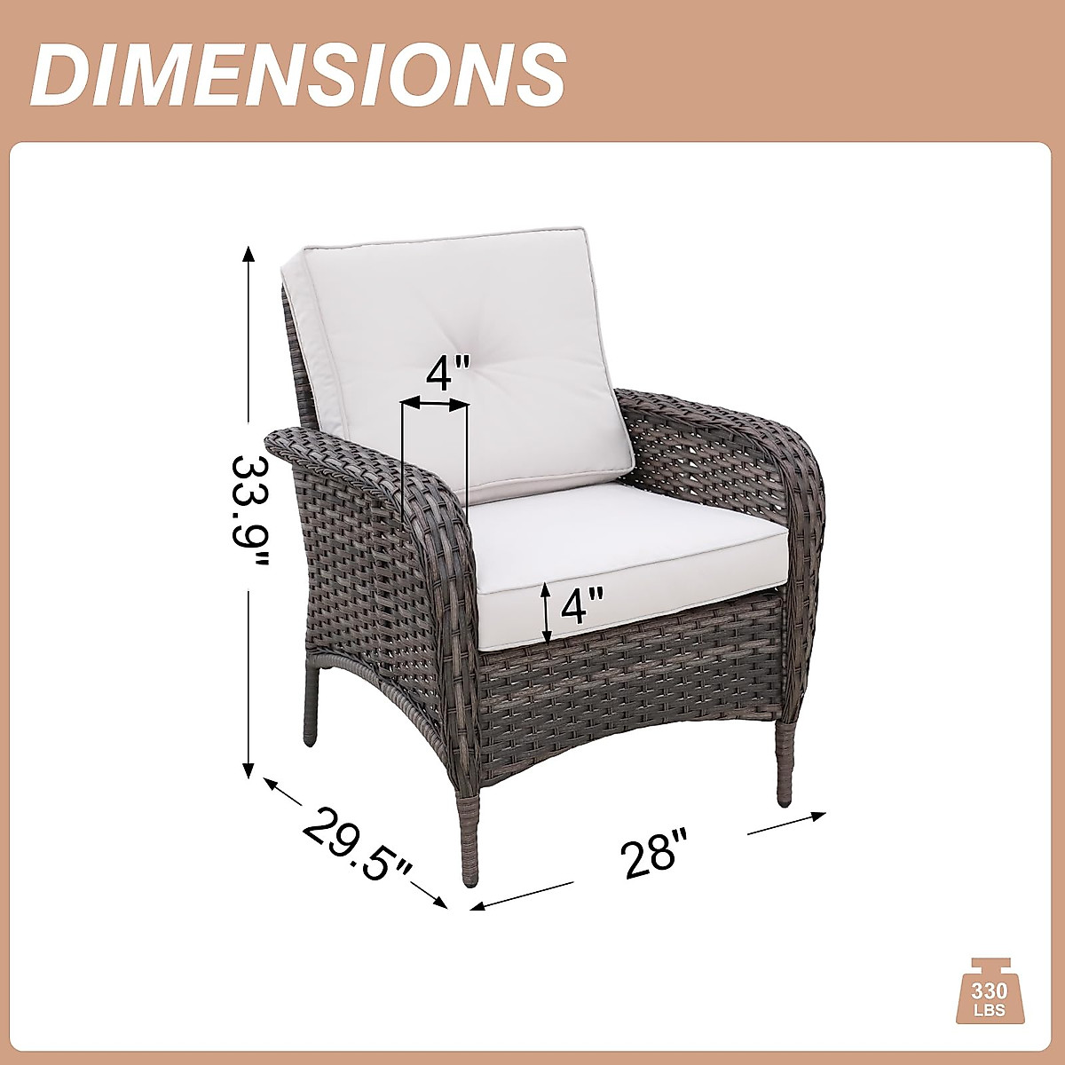 COOS BAY 2-Piece Outdoor Wicker Patio Chair, 2pc PE Rattan Dining Chairs for Garden, Lawn, Deck, Backyard, Beige/Brown