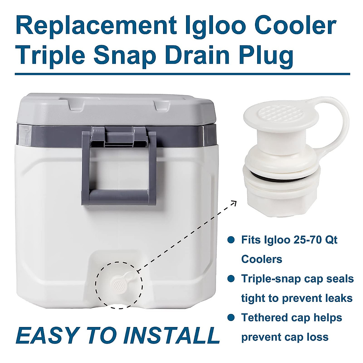 Cooler Drain Plug Replacement for Igloo Cooler, Igloo Cooler Drain Plug Replacement, Triple-Snap Cooler Drain Plug, Igloo Cooler Ice Chest Drain Plug