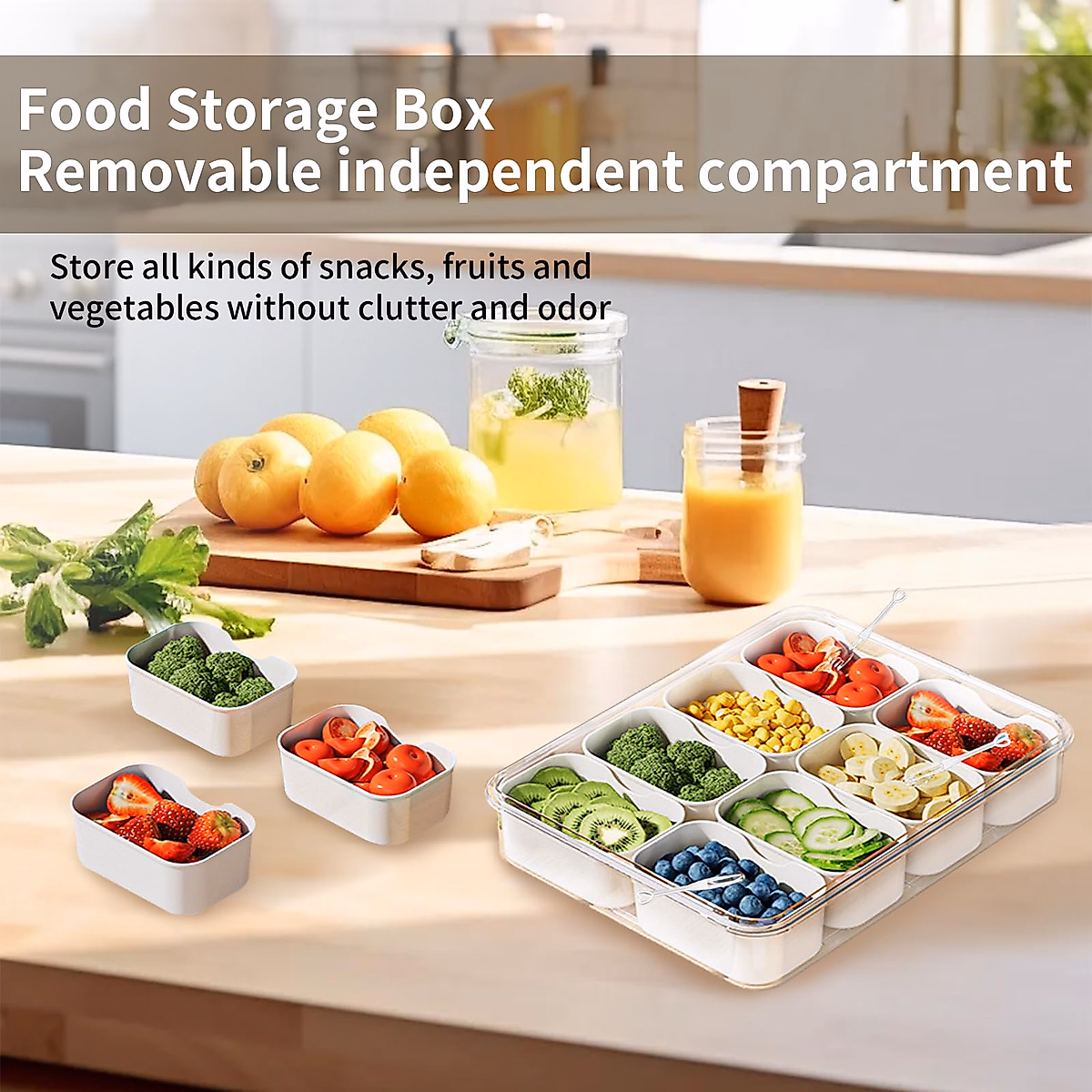 KVOOISD Divided Serving Tray with Lid and Handle, Clear Plastic Snackle Box Charcuterie Container 8 Compartments, Reusable Veggie Tray Fruit Tray,Large Snack Platter for Party Refrigerator Storage