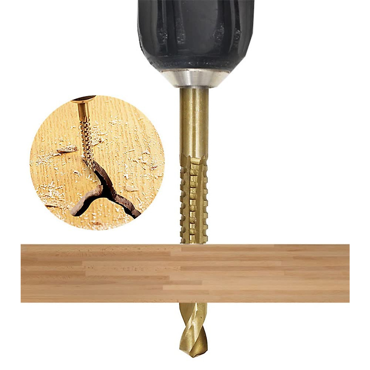 6Pcs Titanium Coated Drill Bit Set, Including 3 Sizes of Step Drill Bit and 3 Sizes of Serrated Twist Drill Bit for Metal Wood Hole Drilling