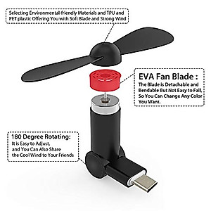 Type C Mini Fan(2 pack), 180 Rotating Portable USB-C Cool Cooler Mobile Phone Fan Compatible with Pixel 3/ 3XL/ 2XL/ HTC/Huawei/LeEco/Samsung/Essential PH-1 and More
