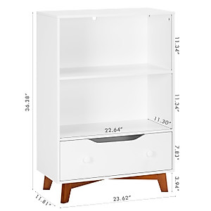 UTEX Kids Bookshelf, Kids Toy Storage Organizer with Drawer and Legs, Mid-Century Bookcase with Storage, Toy Shelf for Kids Room, Classroom, Nursery, White