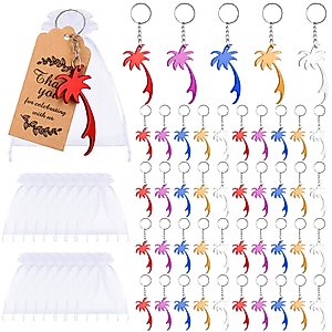 Sureio Hawaiian Party Favors Including Palm Tree Bottle Opener Keychains Organza Bags Thank You Tags Summer Beach Party Favors Luau Party Favors for Guests Gifts Baby Shower Decorations (24)