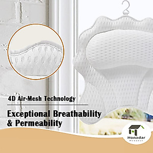 Bathtub Pillow with 4D Air Mesh Thick Soft, Bath Pillows for Tub Neck and Back Support, Hot Tub Pillow for Women & Men, Powerful Suction Cups, Best Gift, White