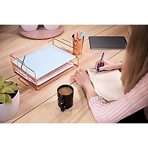 Rose Gold Letter Tray - 2 Tier Rose Gold Desk Organizer for Women, Stackable Paper Tray Organizer, File Organizer for Home Office and Desk Accessories