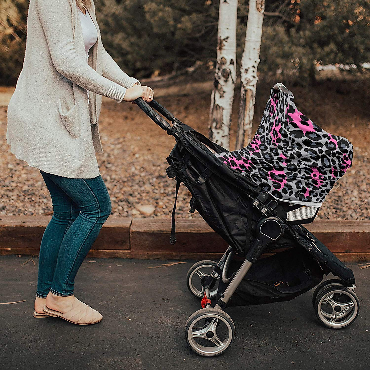 Nursing Cover Carseat Canopy, Leopard Print Soft and Breathable Stroller Covers for Breastfeeding Infants, Animal Texture Multiuse-Nursing Scarf,Stretchy Babysitting Scarf