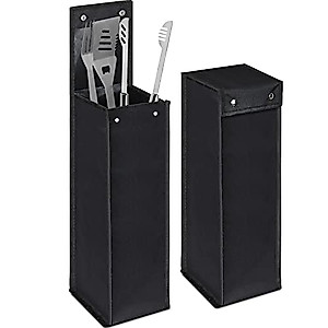 Grill Utensil Storage Bag BBQ Tool Storage Bags Barbecue Hardware Tool Grill Utensil Holder Pouch Oxford Cloth Grill Accessory Storage Bag Foldable Grill Bags for Camping Hiking (Black, 2 Pcs)