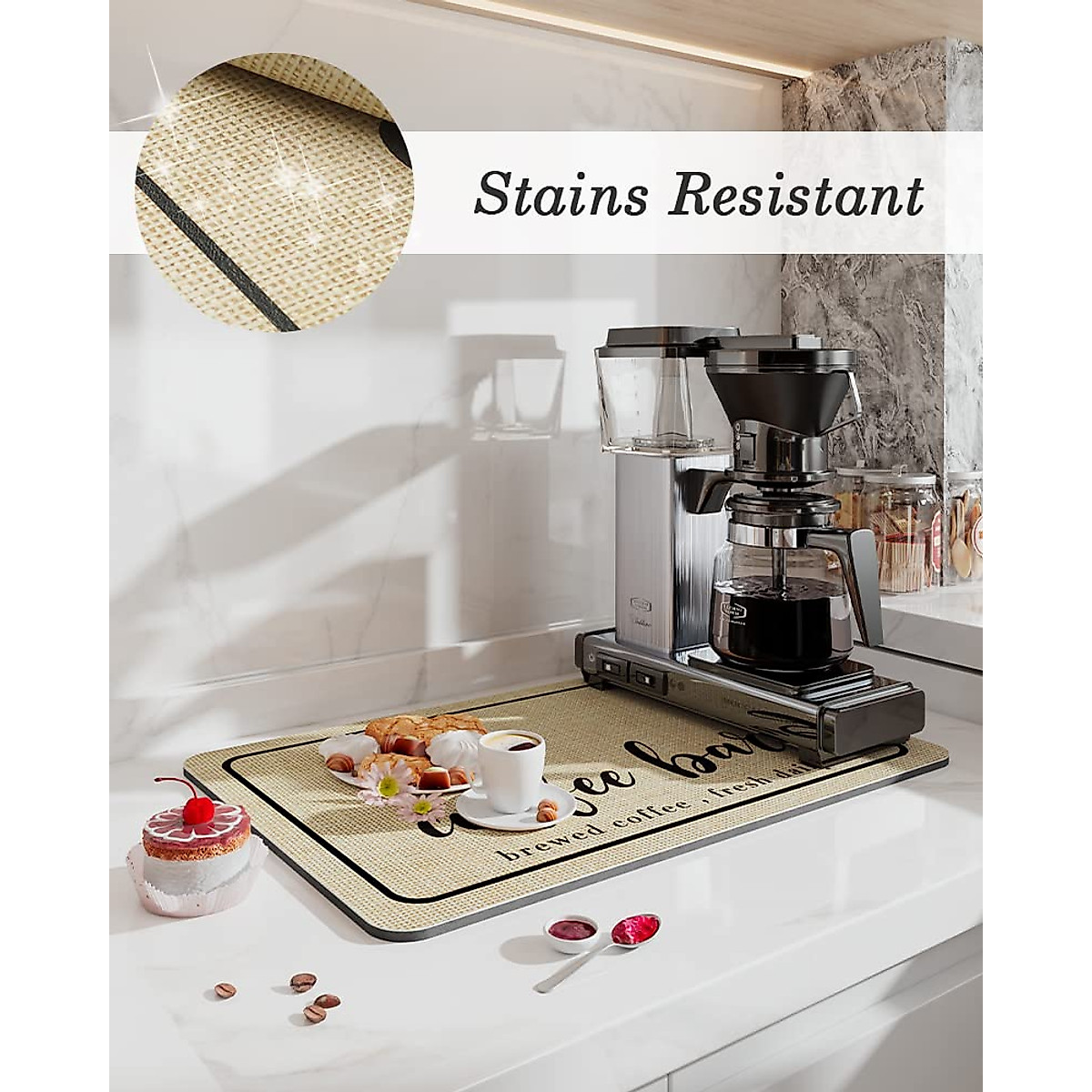 tchdio-Coffee Mat-Hide Stain Absorbent Rubber Backed Quick Drying Mat for Kitchen Counter-Coffee Bar Accessories Dish Drying Mat Fit Under Coffee Maker Coffee Machine Coffee Pot Espresso Machine