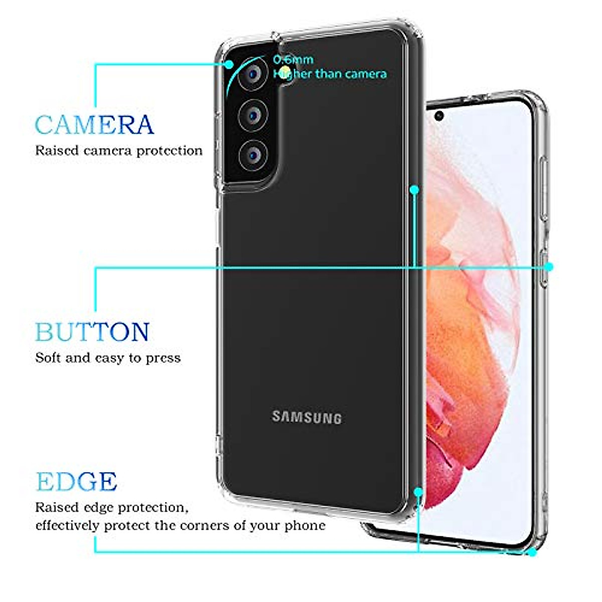 Restoo Samsung Galaxy S21 + Plus Case,Slim Clear Case with 4 [Shock Absorption] Corners Hard PC Back Soft TPU Bumper for Samsung Galaxy S21 + Plus 5G 2021-Clear