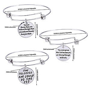 YEEQIN Pack of 3 Inspirational Bangle Bracelets, Inspirational Gifts, Inspirational Jewelry, Women Bangles, Strength Believe Confidence Gift (Pack of 3 Mixed Styles)