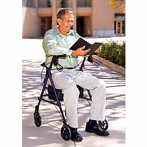 Carex Step 'N Rest Aluminum Rollator Walker With Seat - Rolling Walker For Seniors With Back Support, 6 Inch Wheels, 250lbs Support, Lightweight