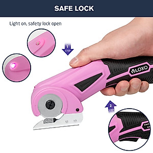 VLOXO Cordless Electric Scissors, Rechargeable Fabric Scissors with Safety Lock, 4.0V Rotary Cutter Multi-Cutting Tools, Cardboard Powerful Fabric Cutter for Carpet Leather Felt with Storage Box