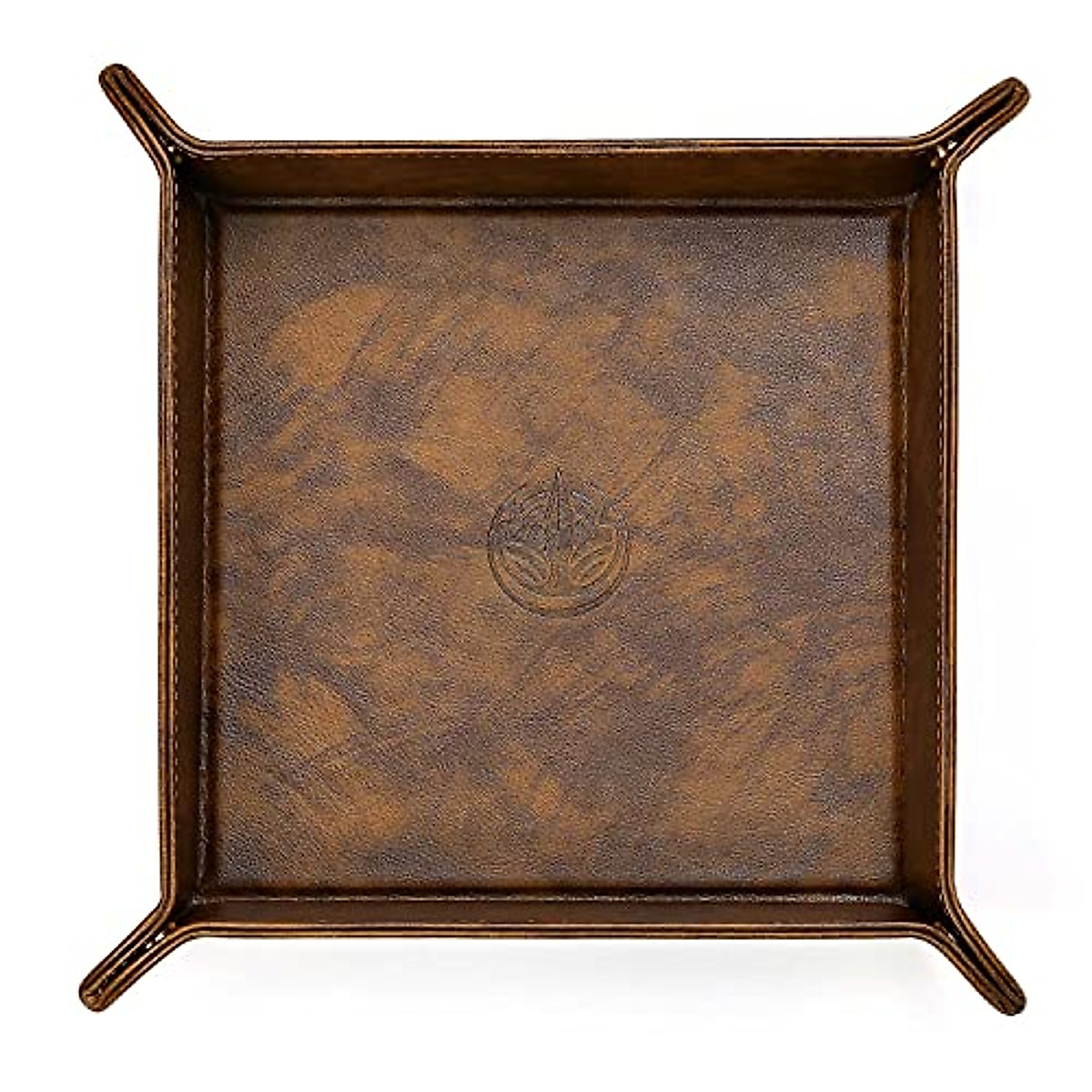 OARIE Leather Bedside Storage Tray - Jewelry Organizer for Men - Key Wallet Coin Box Travel Valet Tray (Classic Brown)