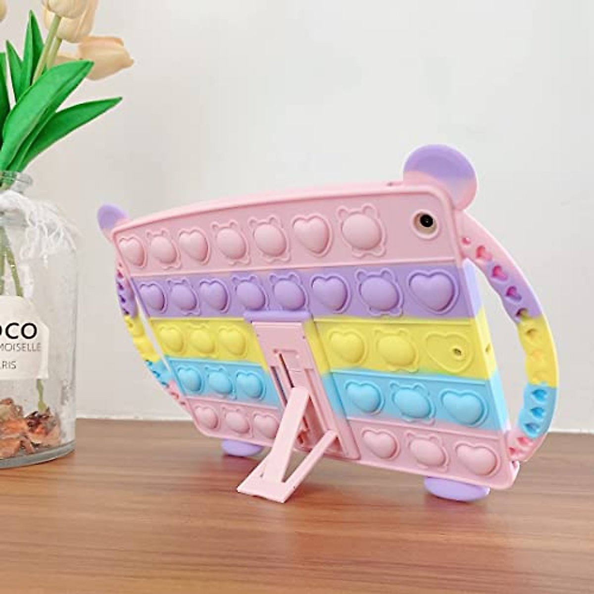 Case for Samsung Galaxy Tab A8 10.5 2021 X200/X205, Soft Silicone Rainbow Pattern Tablet Case with Lanyard with Built-in Foldable Kickstand Shockproof Cover Case