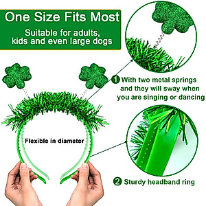 PARTYWIND 12 PCS St Patrick’s Day Headband, Glitter Saint Patricks Day Accessories Headbands for Women Kids with Shamrock/Hat/Bow, Irish Costume for Party Supplies