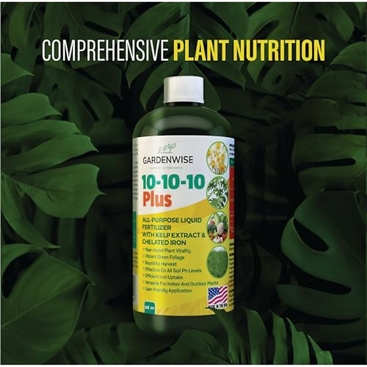 GARDENWISE 10-10-10 Fertilizer for All Purpose Plants - Liquid Fertilizer with Seaweed Kelp & Iron - Plant Food Outdoor & Indoor Plant Food, Vegetables, Flowers, Lawn & Garden 10 10 10 Fertilizer 8oz