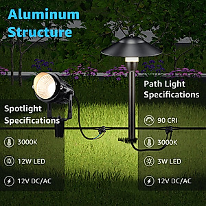 SUNVIE LED Landscape Lights Low Voltage Pathway Lights 12V Landscape Lighting Kit Aluminum Low Voltage Landscape Pathway Lights with Stake Waterproof for Walkway Yard Garden, 12 Pack with Connectors