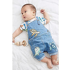 Lvyinli Baby Boy Clothes Set Infant Boy's Long Sleeve Romper+Dinosaur Denim Overalls Toddler Boys Summer Clothes Outfits (Blue Turle, 6-12 Months)