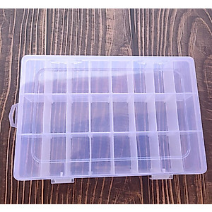 Clear Plastic Storage Box Compartments with Adjustable Dividers, Portable Transparent Beads Earring Jewelry Organizer Holder with Lid for Craft Nail Art Tackle Fishing Hooks Medicine Container Box, 24 Grids