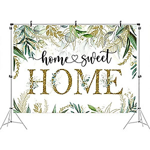Ticuenicoa 7x5ft Housewarming Backdrop Green Leaves Background for New House Party Decorations Gold Housewarming Photography Home Sweet Home Banner Background Photo Booth Wedding Cake Table Supplies