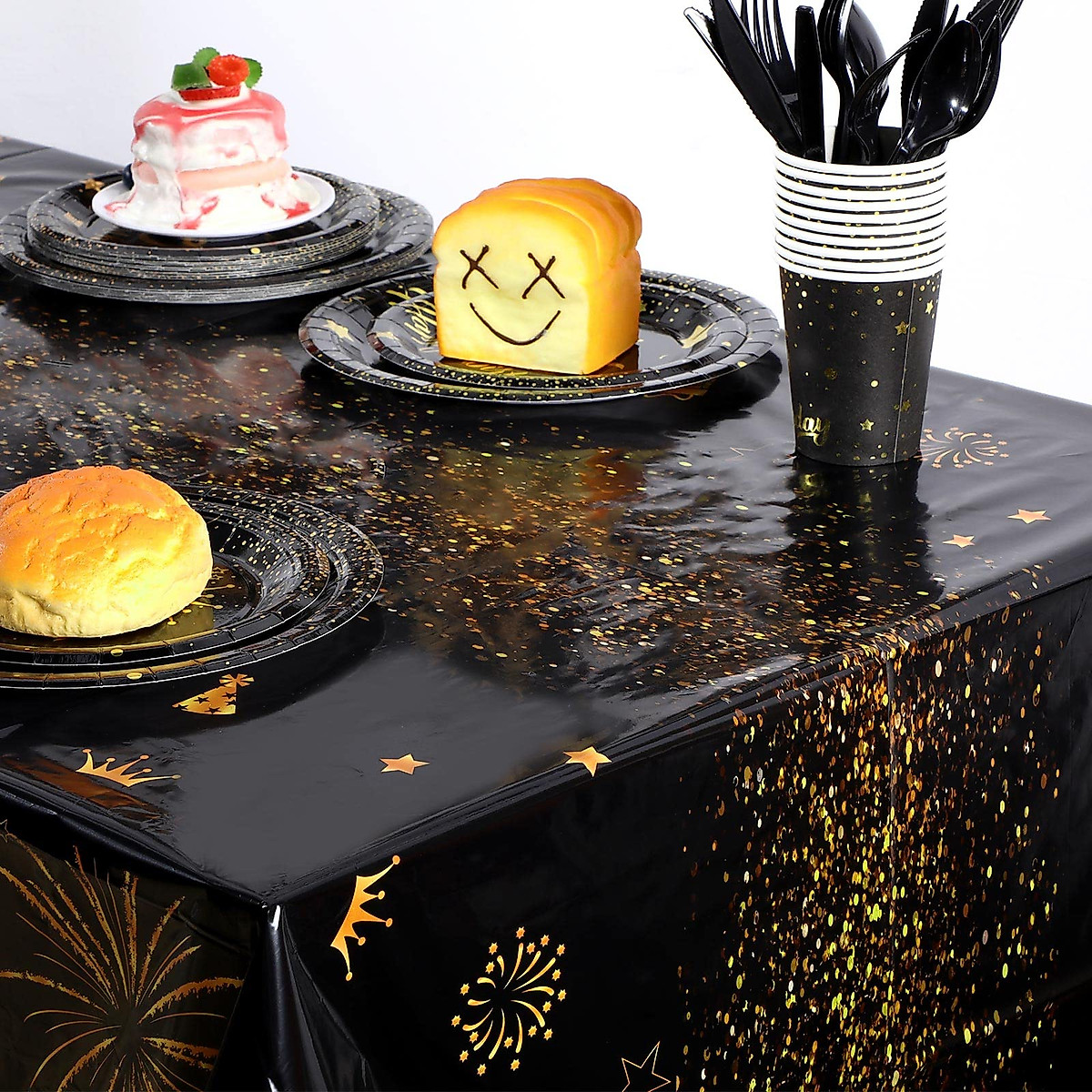 3 Pack 80th Birthday Decorations for Men 80th Birthday Tablecloth Disposable Plastic 80th Birthday Table Cover Rectangular Black and Gold Table Cloths for 80th Parties Decoration (80th)
