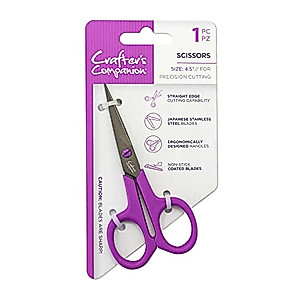 Sharp Craft Scissors For Adults - Japanese Precision Stainless Steel Blades - Non-Stick Teflon Coated - Ergonomic Design - Perfect for Paper, Card, Felt and Fabric - By Crafters Companion (4.5 Inch)
