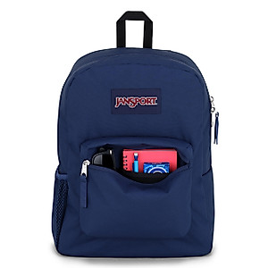 JanSport Cross Town Backpack, Navy, 17" x 12.5" x 6" - Simple Bag with 1 Main Compartment, Front Utility Pocket - Premium Accessories