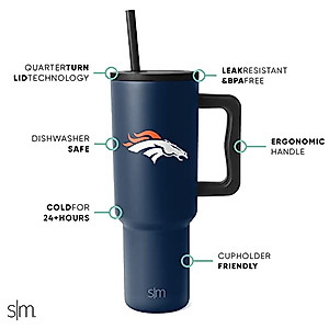 Simple Modern Officially Licensed NFL 40oz Tumbler with Handle and Straw Lid | Football Thermos Gifts for Men, Women, Christmas | Trek Collection | Denver Broncos