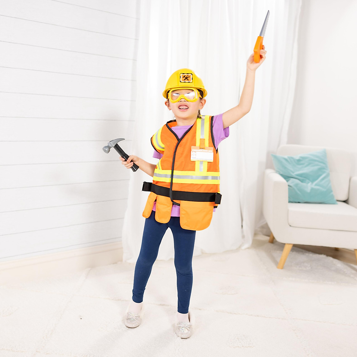 Melissa & Doug Construction Worker Role Play Costume Dress-Up Set (6 pcs) Frustration-Free Packaging - Pretend Construction Worker Outfit, Construction Worker Costume Set For Kids, Toddlers Ages 3+