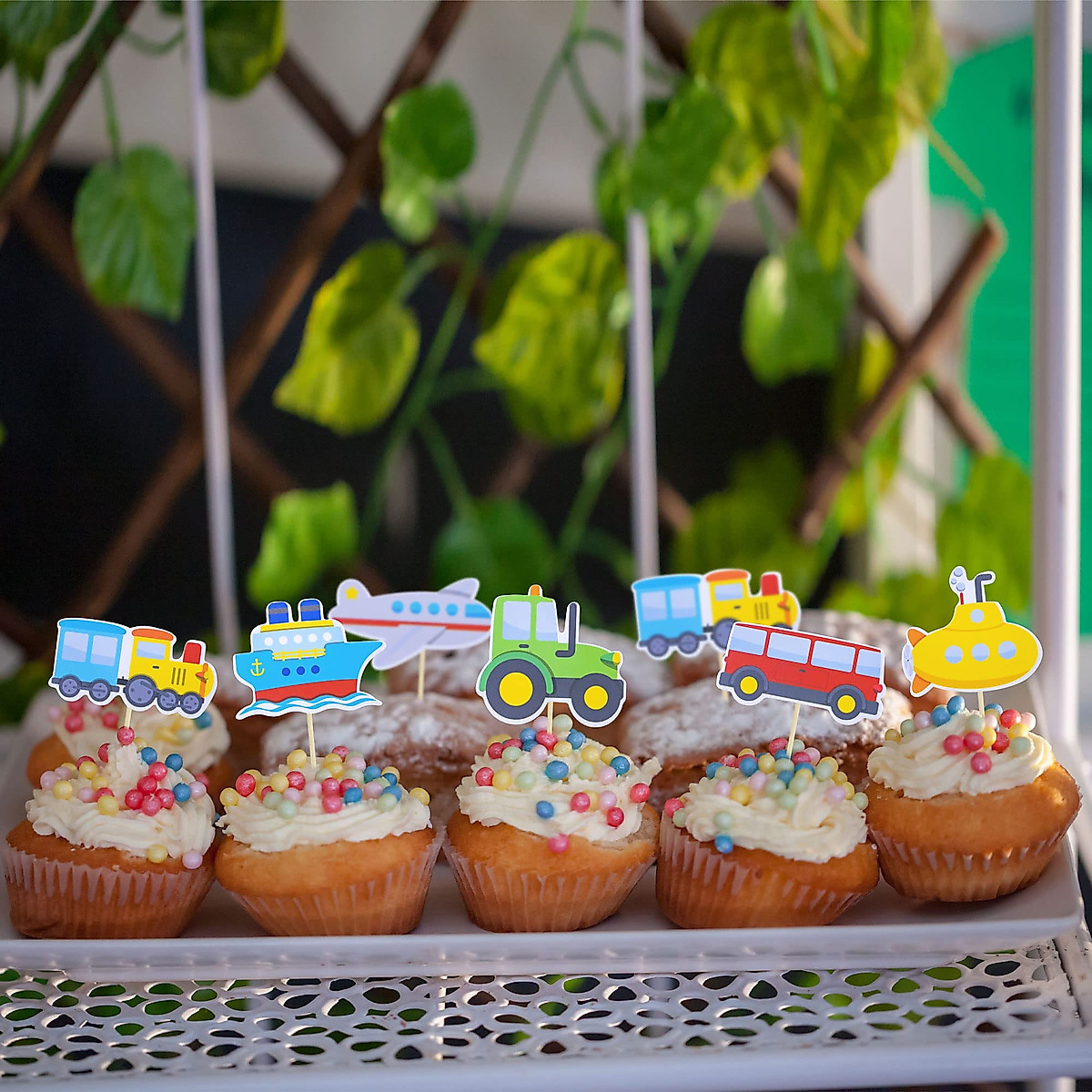 Gyufise 36Pcs Transportation Cupcake Toppers Car Truck Train Airplane Ship Party Cake Toppers Picks for Kids Birthday Baby Shower Party Decorations Supplies