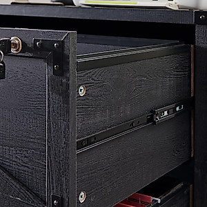 JXQTLINGMU 2 Drawer Farmhouse File Cabinet, Lateral Filing Cabinet with Lock for Home Office, Compatible Legal Letter A4 F4 Size, Black