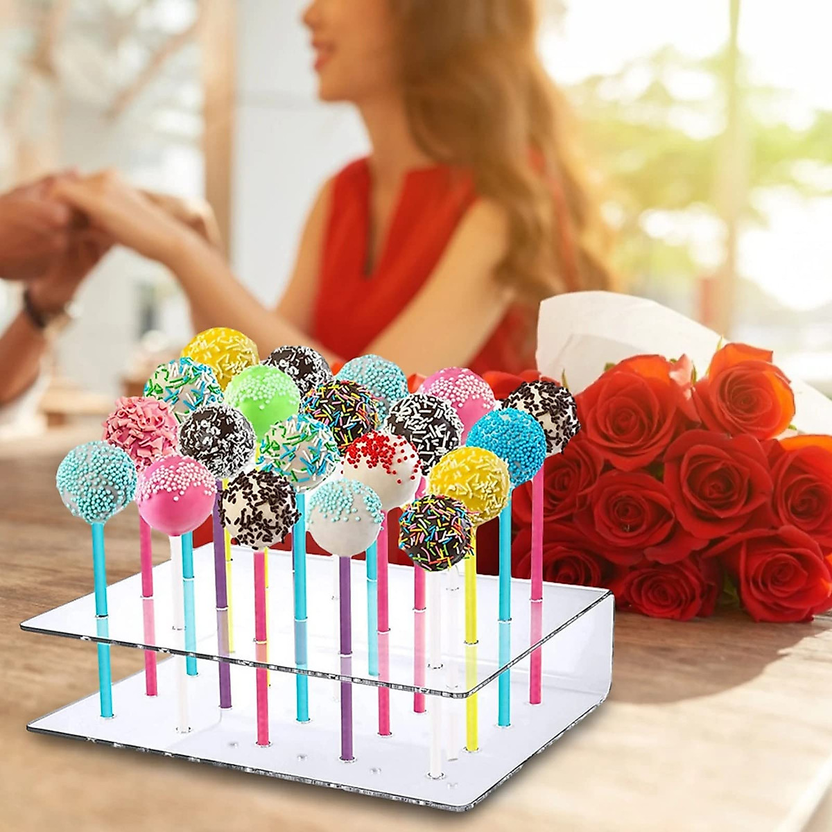 Cake Pop Holder, 15 Round Holes Transparent Acrylic Lollipop Holder, Lollipop Display Stand Decoration Supplies for Weddings Anniversaries Baby Showers Birthday Parties Halloween Candy Decor