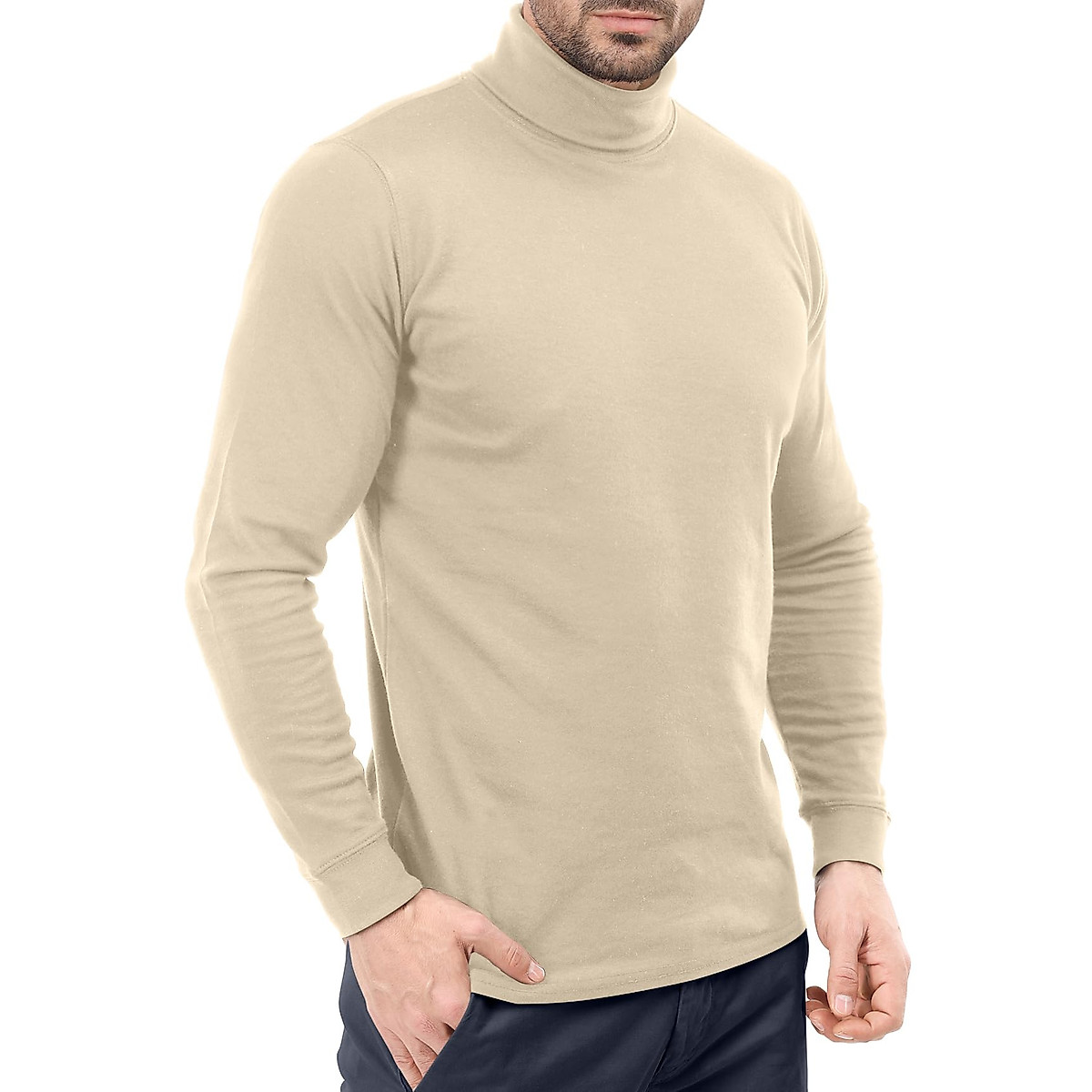 Utopia Wear Men's Turtleneck Slim Fit Lightweight Pullover Top, X-Large, Beige