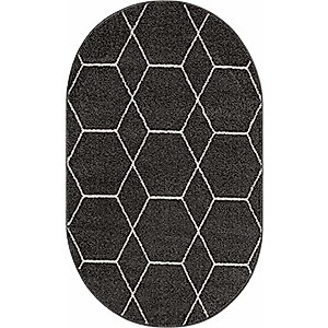 Unique Loom Trellis Frieze Collection Area Rug - Geometric (3' x 5' Oval, Dark Gray/ Ivory)
