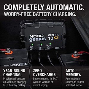 NOCO Genius GENPRO10X3, 3-Bank, 30A (10A/Bank) Smart Marine Battery Charger, 12V Waterproof Onboard Boat Charger, Battery Maintainer and Desulfator for AGM, Lithium (LiFePO4) and Deep-Cycle Batteries