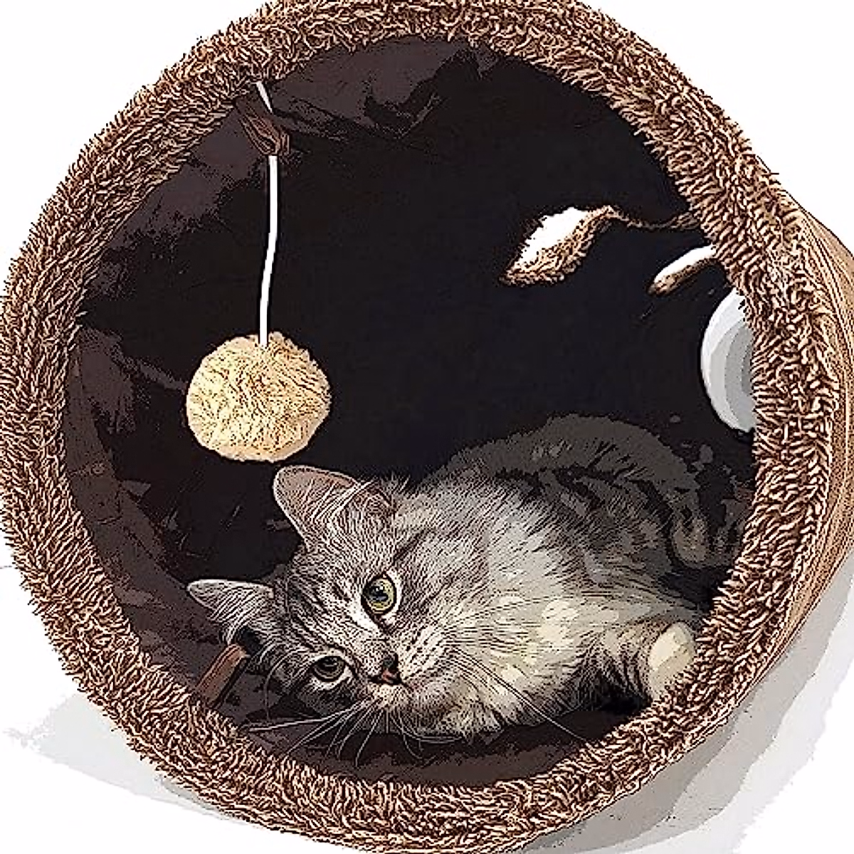 HeyKitten Collapsible 12" x 50" Crinkle Cat Play Tunnel, Hide-and-Seek Pet Toys for Indoor Kittens, Puppies & Bunnies, Large, Brown