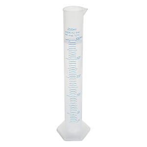 5pcs Measuring Cylinder 250ml Hexagonal Base Transparent Plastic Graduated Cylinder（Blue Scale） Premium Polypropylene 250ml Science Measuring for Lab Test Tube