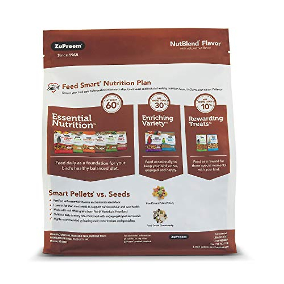 ZuPreem NutBlend Smart Pellets Bird Food for Parrots & Conures, 3.25 lb - Made in USA, Daily Nutrition, Vitamins, Minerals for African Greys, Senegals, Amazons, Eclectus, Cockatoos
